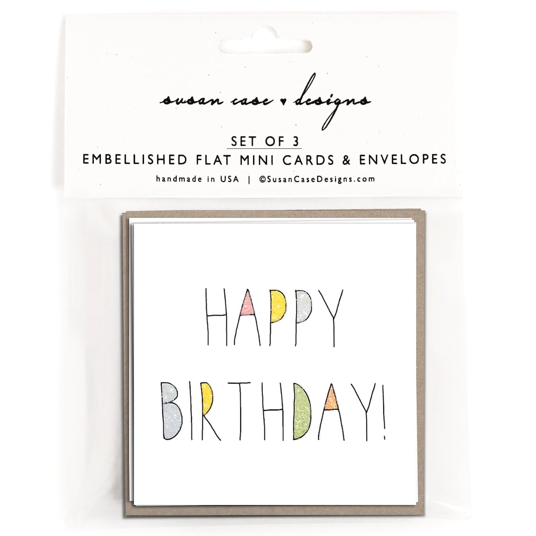 Birthday Mini Cards Set of 3 - Cute Glitter Cards - Happy Birthday Gift ...