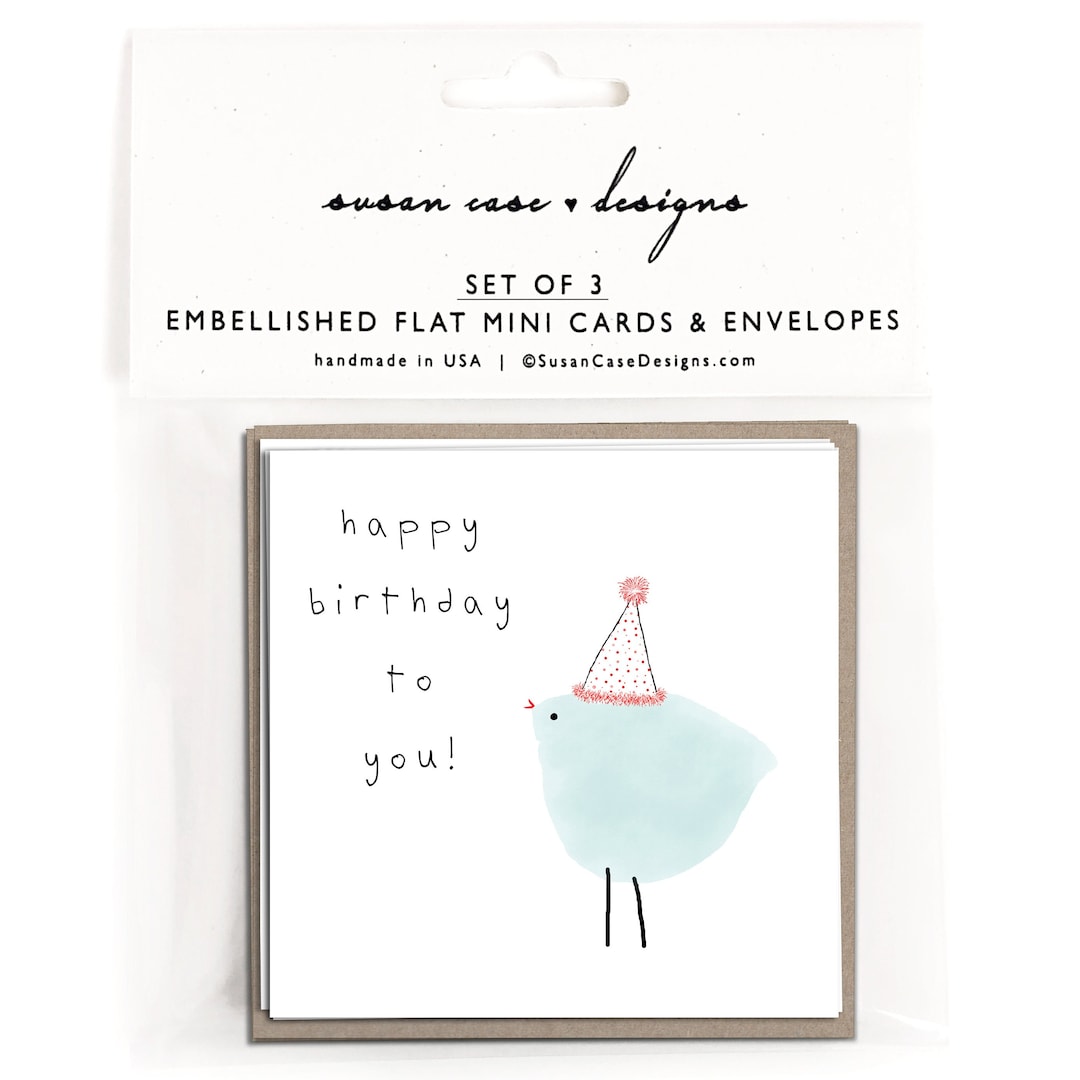 Mini Birthday Card Set, Cute Birdie, Glitter Embellished (set of 3) - Etsy