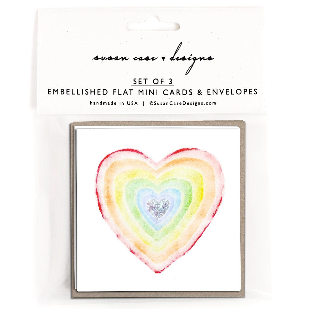 Rainbow Heart Mini Cards - Rainbow Baby Card - Glitter Gift Enclosures ...