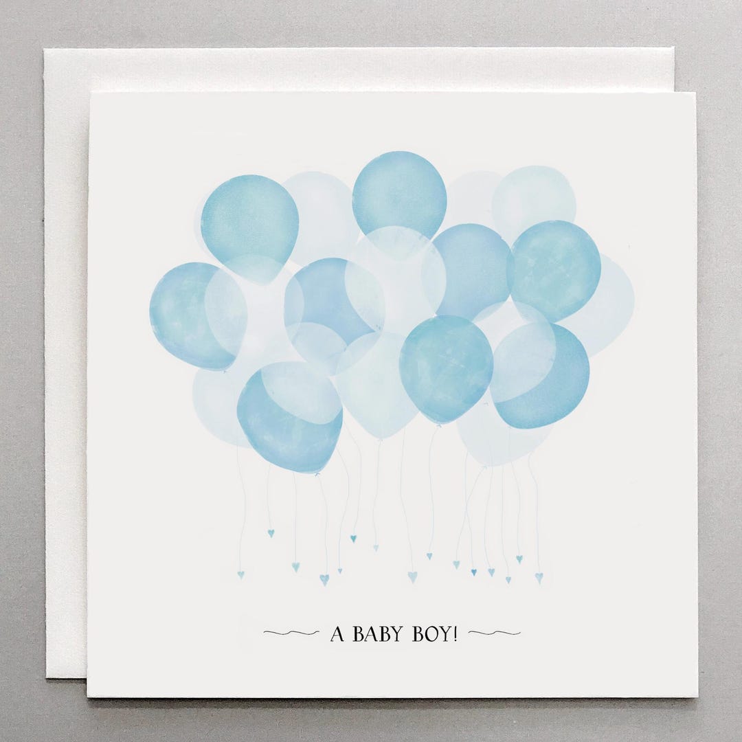 Baby Boy Card: Blue Balloons, Fine Art Cotton Paper - Etsy