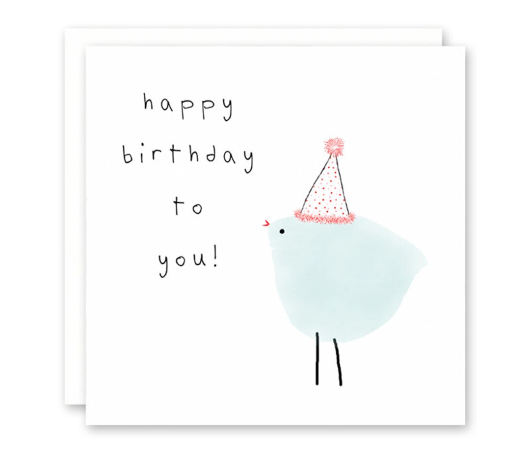 Cute Birthday Card With Bluebird Wearing a Party Hat, Happy Birthday ...