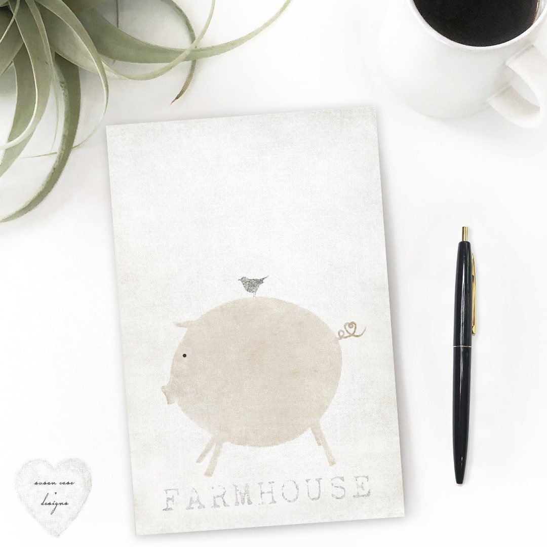 Pig and Bird Note Pad, Modern Farmhouse Stationery, Writing Paper, Desk ...