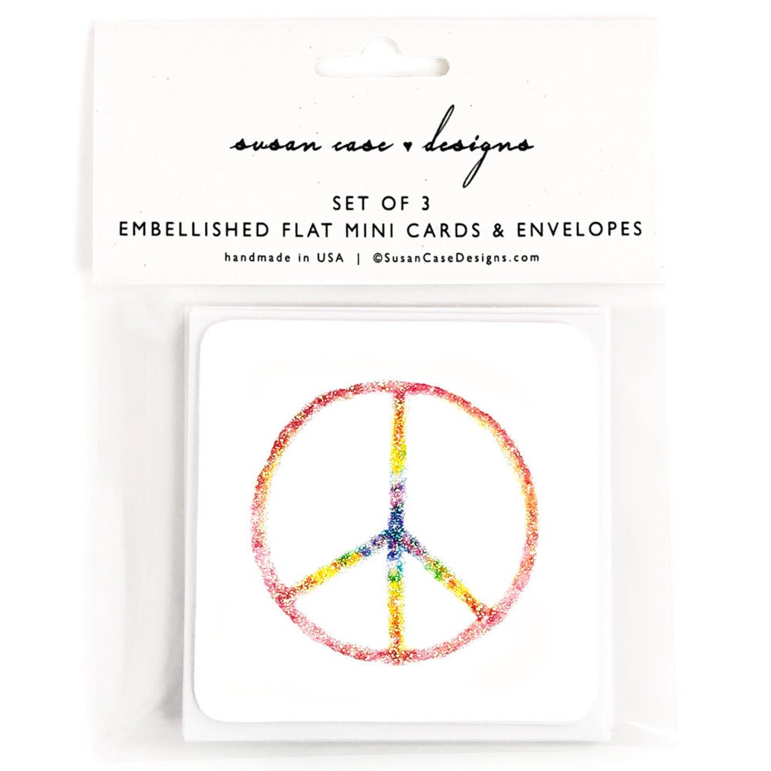 Rainbow Peace Sign Mini Cards - Glitter Gift Enclosures - Set of 3 With ...