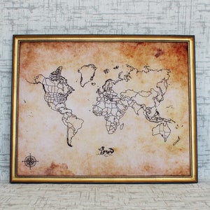 Custom Antique Style Fabric Push Pin World Travel Map - Available ...