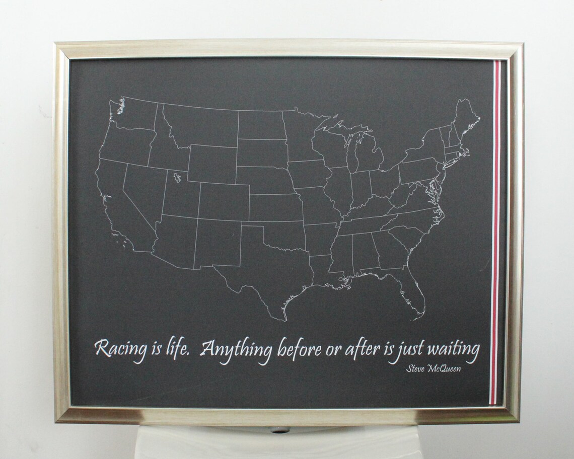 Race Fan push pin map Pinnable map of the US United States | Etsy