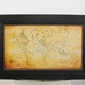 Custom Antique Style Fabric Push Pin World Travel Map - Available ...