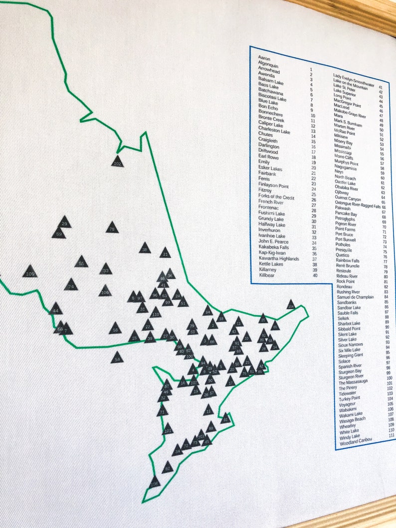 Ontario Provincial Parks Map map for pins printed on fabric | Etsy