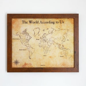Custom Antique Style Fabric Push Pin World Travel Map - Available ...
