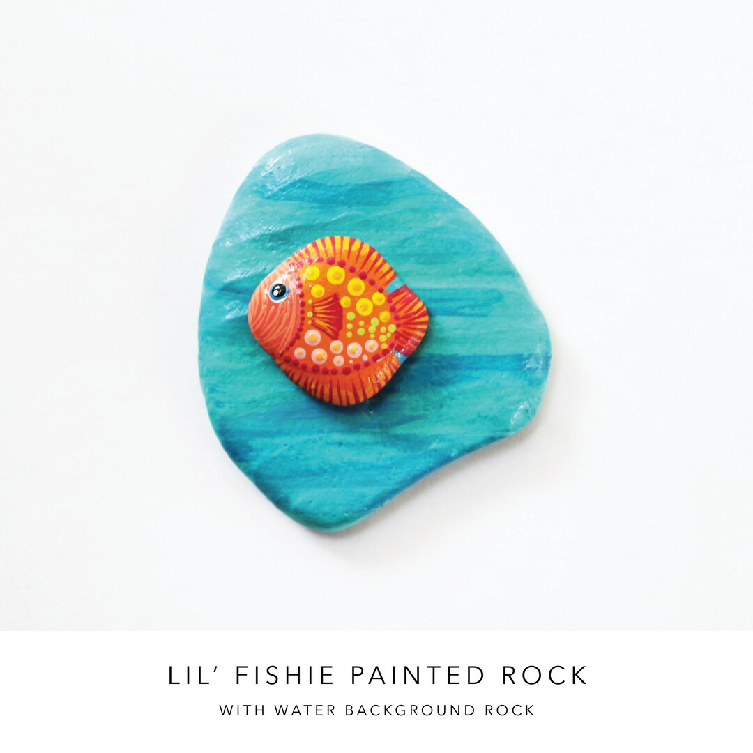 Painted Funky Fun Fish Rock - Ocean Sea Creature With Water Background ...