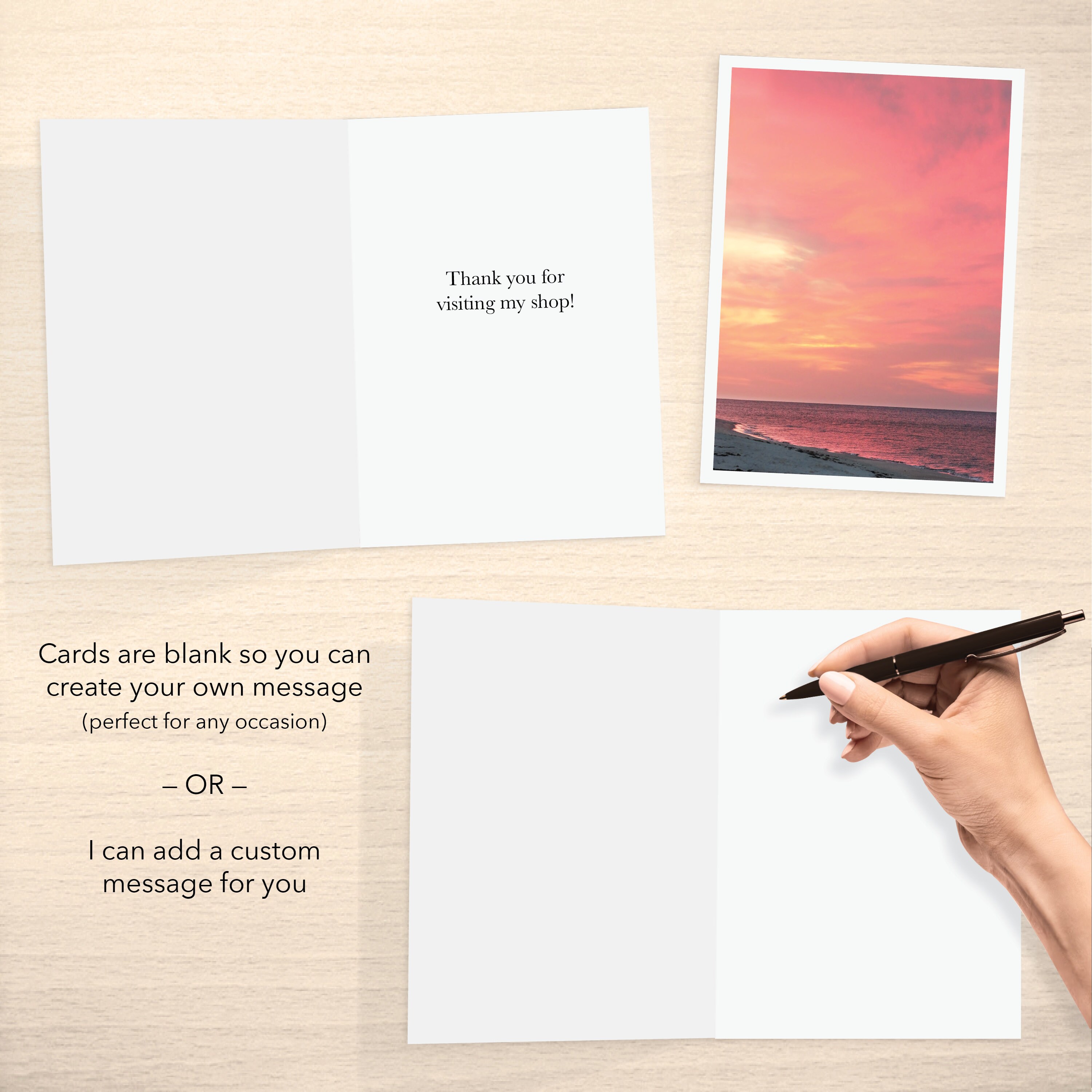 Set of 3 - 5x7 Note Cards - Blank or With Custom Text Inside - Sunrise ...