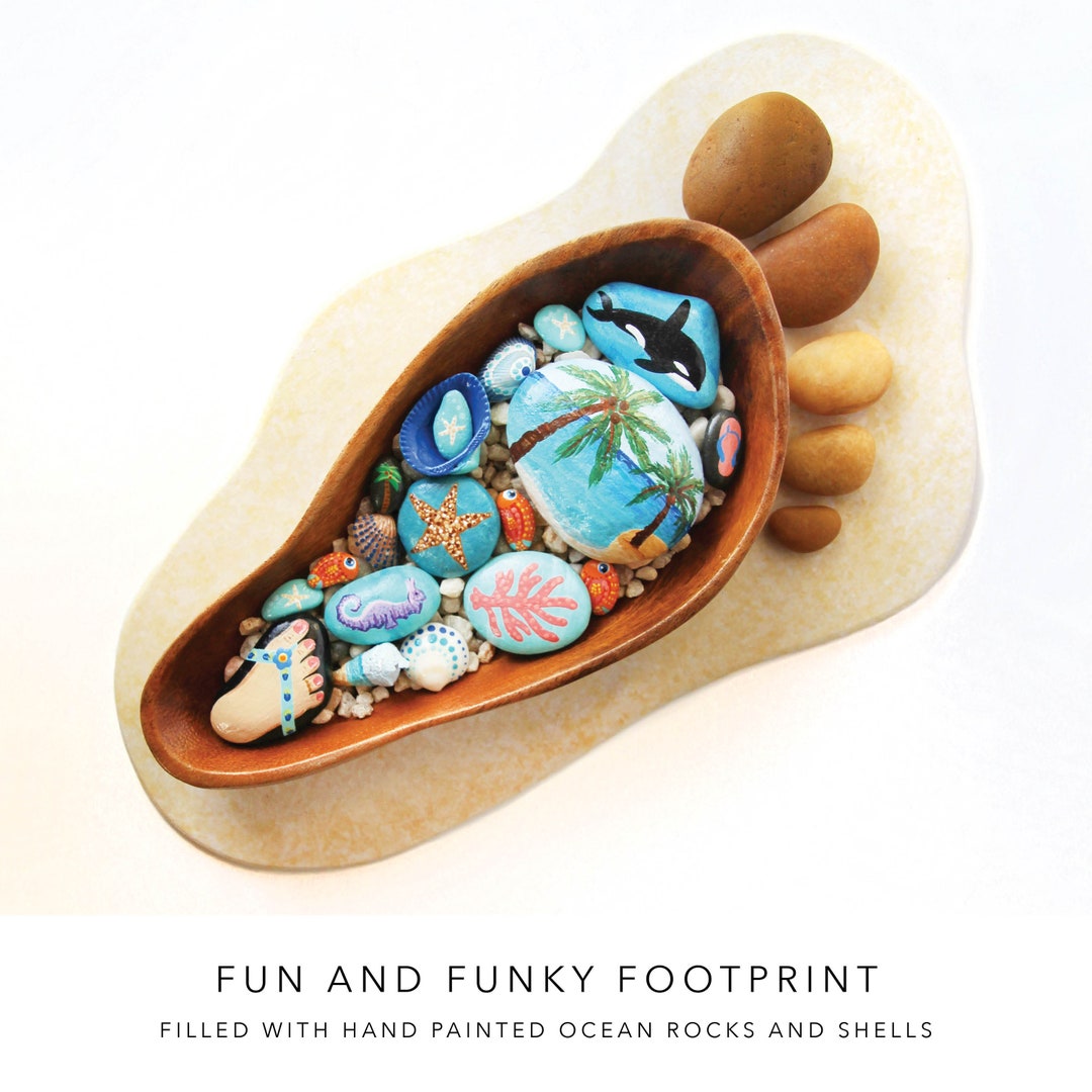 Hand Painted Ocean Beach Theme Rocks in a Footprint Bowl - Interactive ...