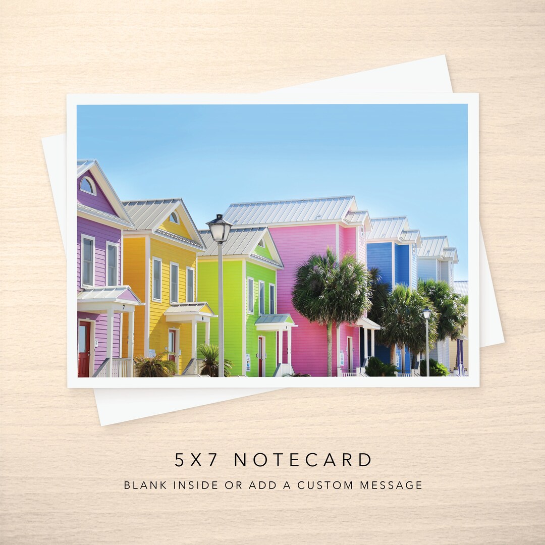 5x7 Note Card - Blank or With Custom Text Inside - Colorful Cottages at ...