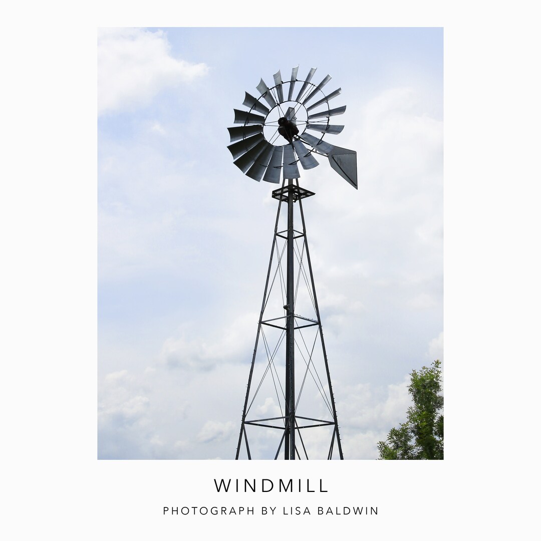 Windmill With Its Head in the Clouds of a Grayish Blue Sky - Rustic ...