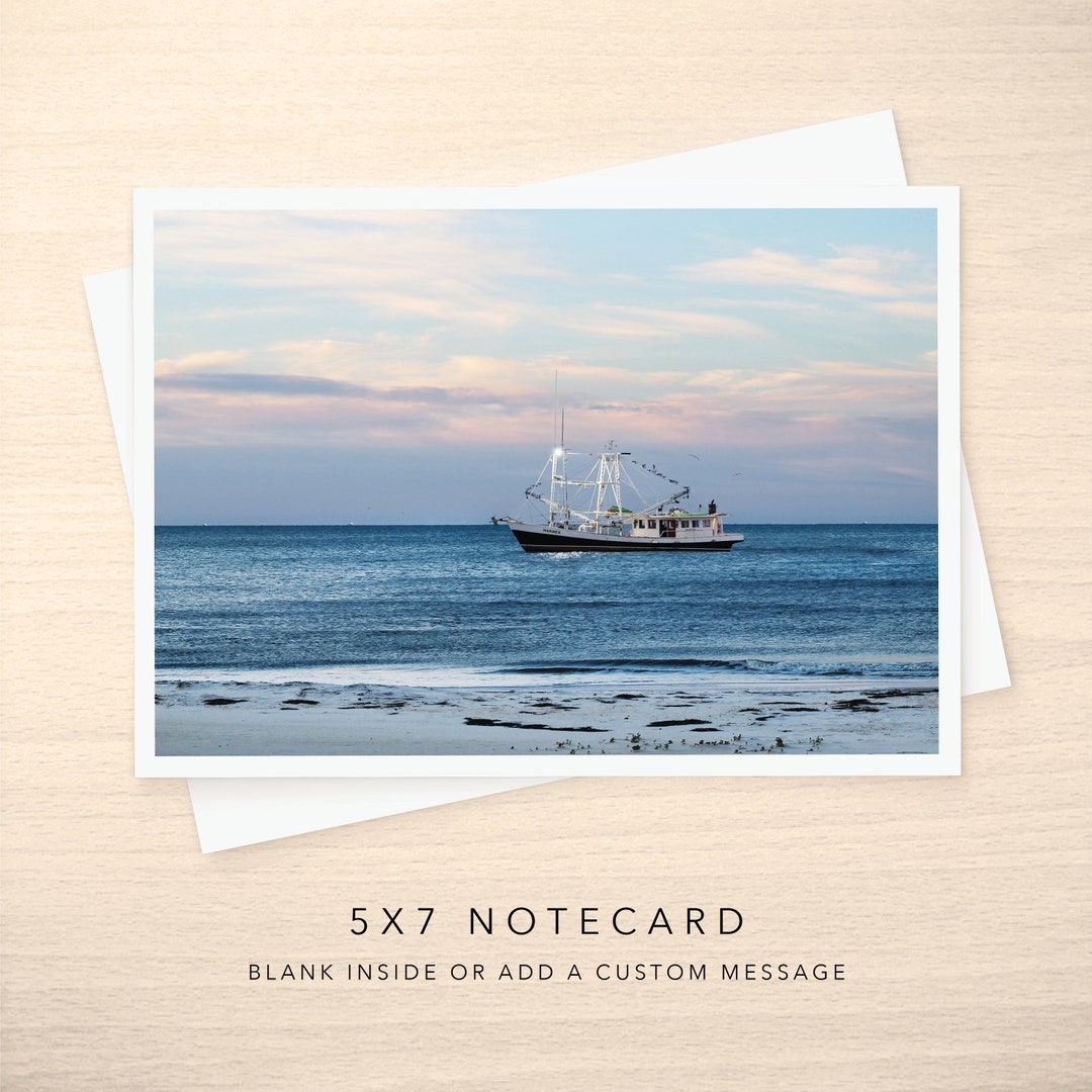 5x7 Note Card - Blank or With Custom Text Inside - Shrimp Boat at ...