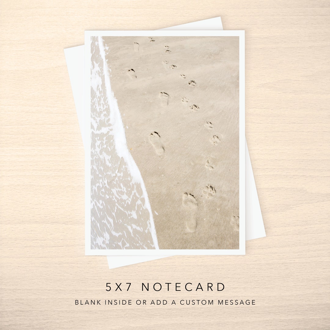 5x7 Note Card - Blank or With Custom Text Inside - Footprints and Dog ...