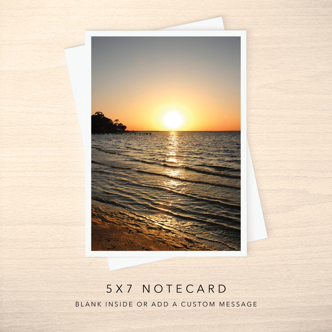 5x7 Note Card - Blank or With Custom Text Inside - Golden Sunset Over ...