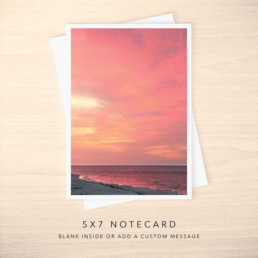 5x7 Note Card - Blank or With Custom Text Inside - Pink Sunrise ...