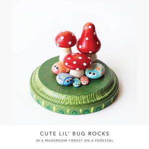 Cute Lil' Bugs in a Mushroom Forest on a Moss Green Pedestal - Woodland ...