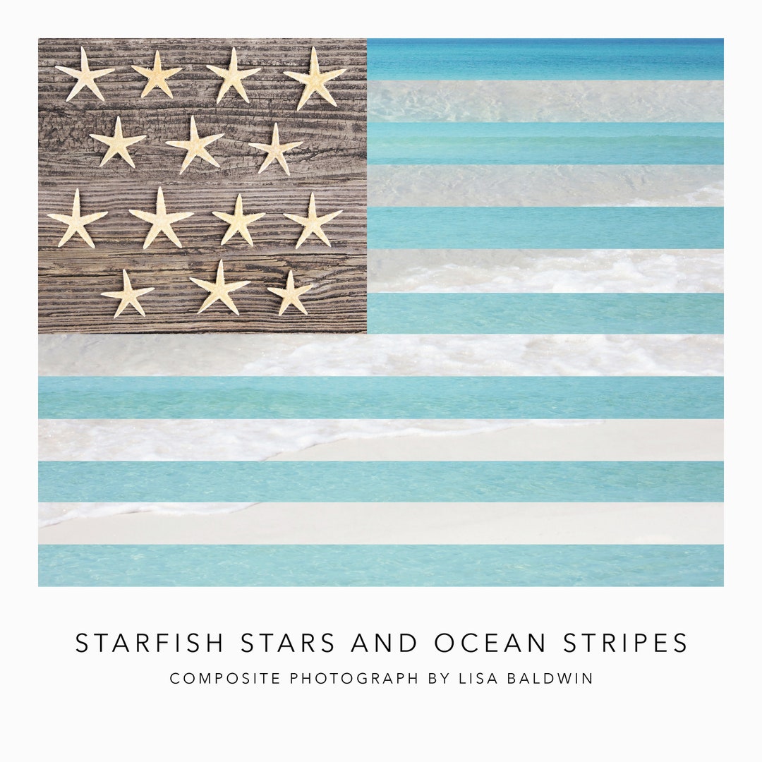 Beachy American Flag Photo - Starfish Stars and Ocean Stripes - Coastal ...