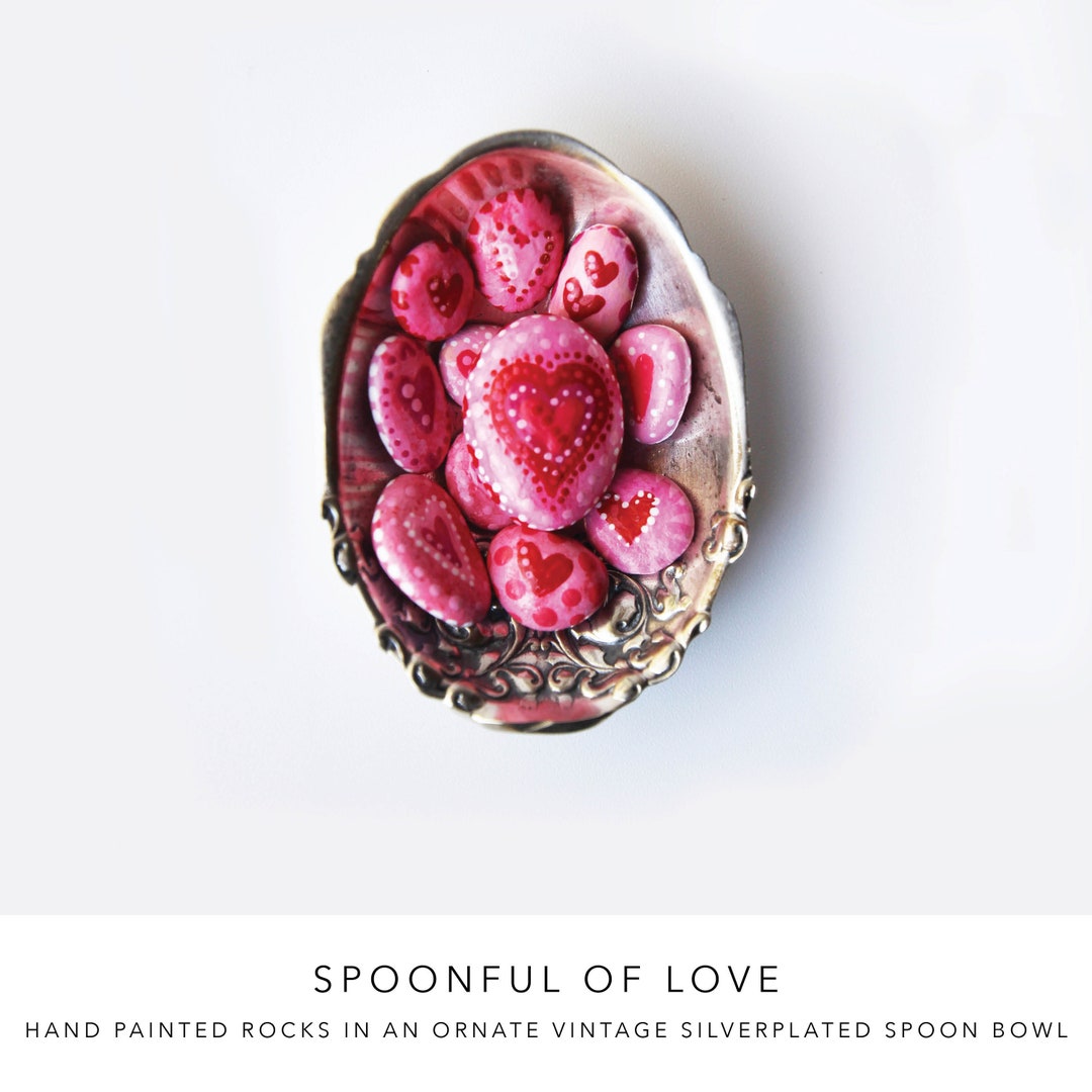 A Spoonful of Love - Tiny Hand Painted Heart Rocks in a Bowl Made From ...