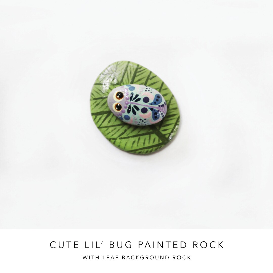 Painted Rock Set - A Happy Little Bug on a Painted Leaf Rock ...