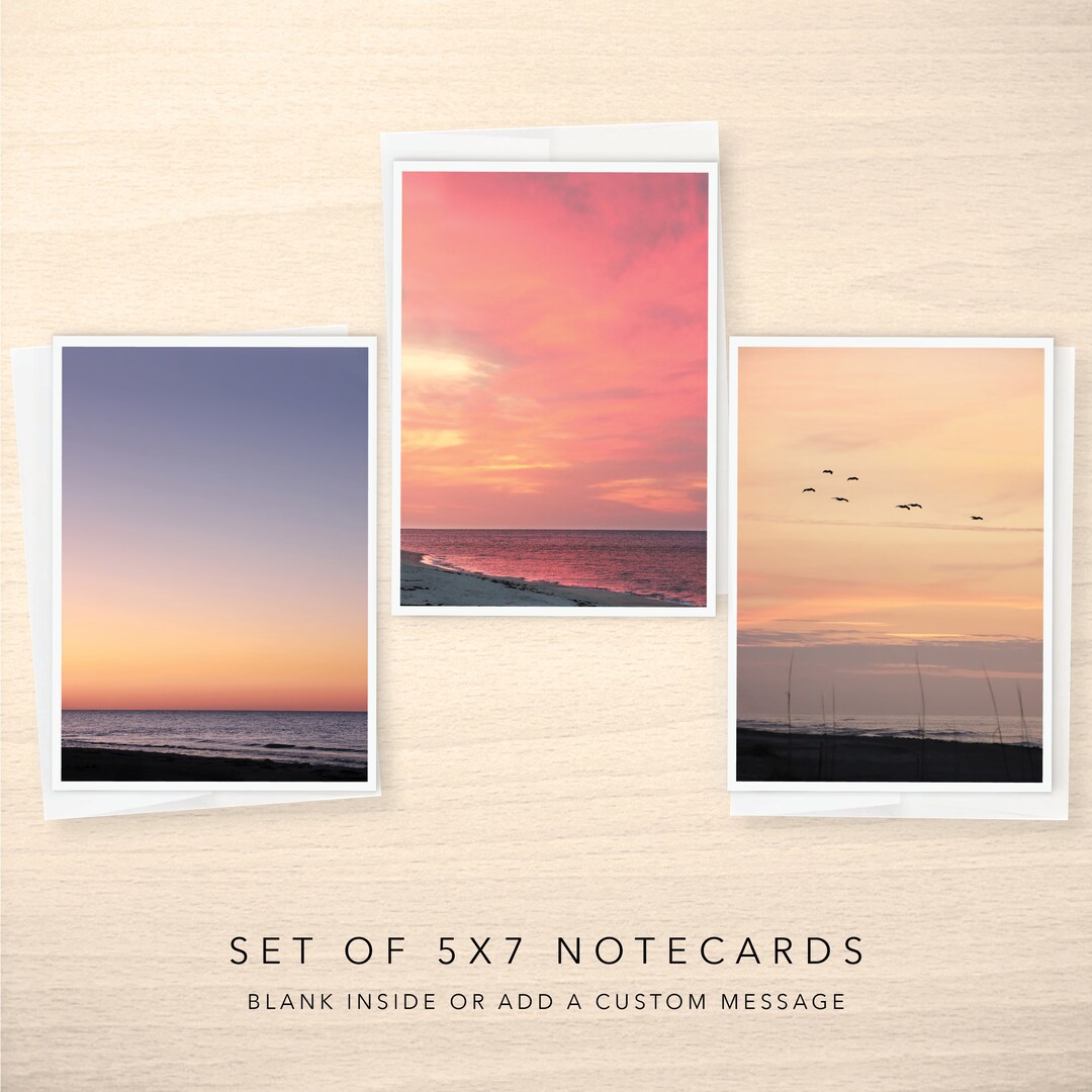 Set of 3 - 5x7 Note Cards - Blank or With Custom Text Inside - Sunrise ...