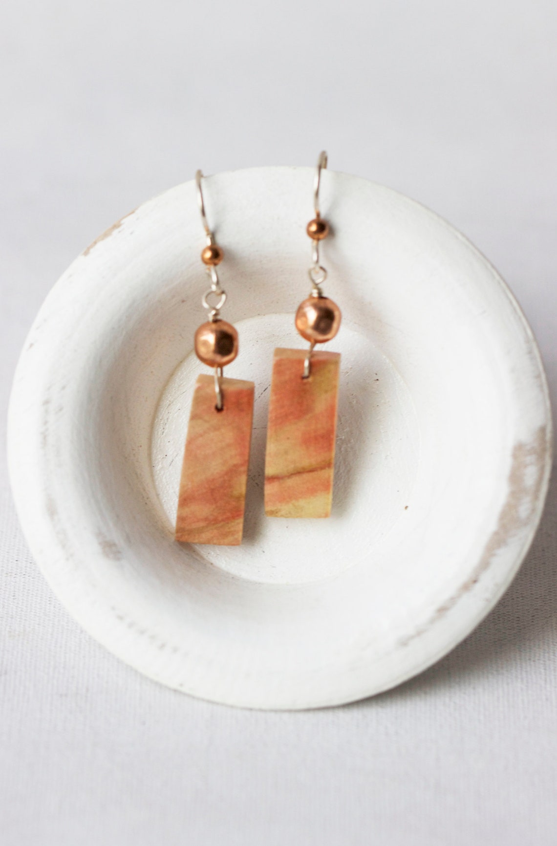 Red Flame Box Elder Wood Earrings With Copper Bead Accents and | Etsy