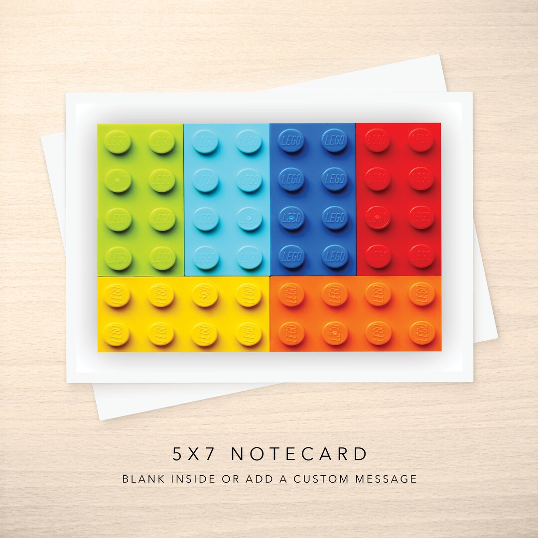 5x7 Note Card - Blank or With Custom Text Inside - Bright Lego Building ...