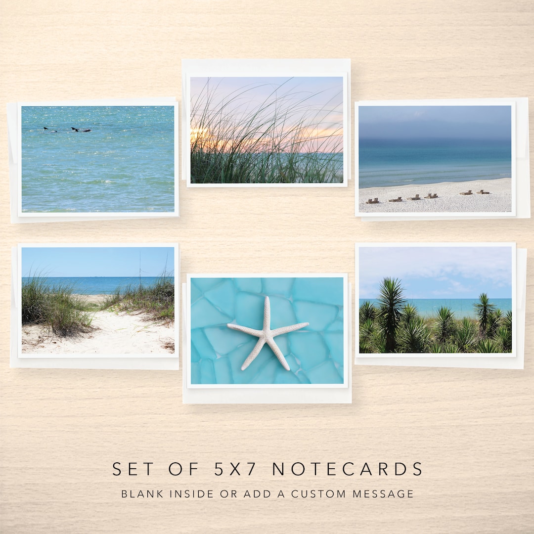 Set of 6 - 5x7 Note Cards - Blank or With Custom Text Inside - Aqua ...
