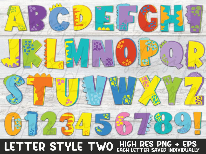 Dino-themed Alphabet Letters | Digital Download | Two Color/pattern Set ...