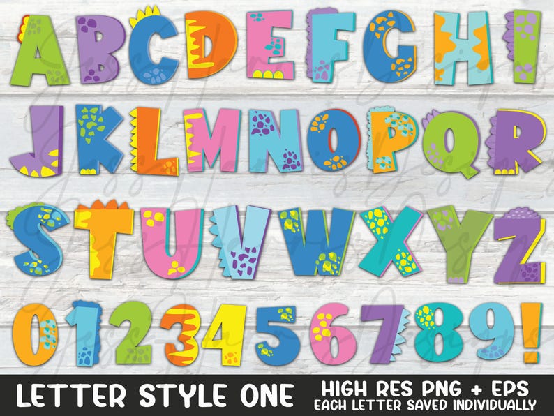 Dino-themed Alphabet Letters | Digital Download | Two Color/pattern Set ...