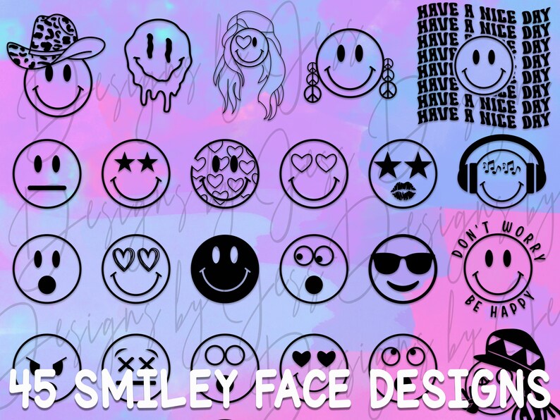 Smiley Face Vector Bundle Digital Download With 45 Designs Plus Free ...