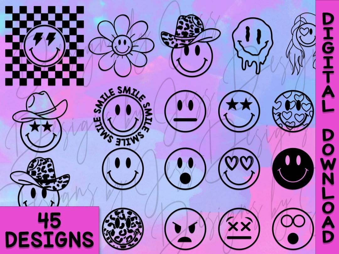 Smiley Face Vector Bundle Digital Download With 45 Designs Plus Free ...