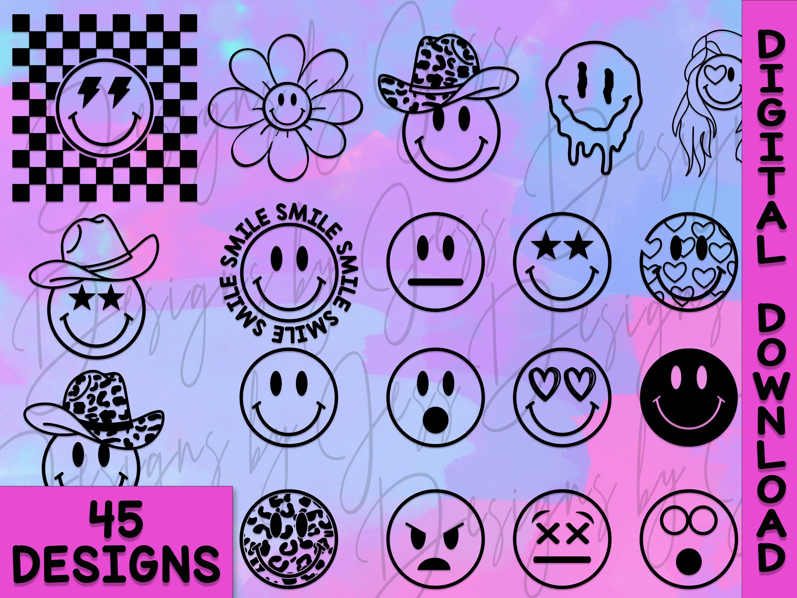 Smiley Face Vector Bundle Digital Download With 45 Designs Plus Free ...