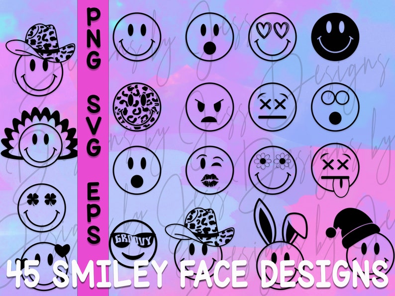 Smiley Face Vector Bundle Digital Download With 45 Designs Plus Free ...