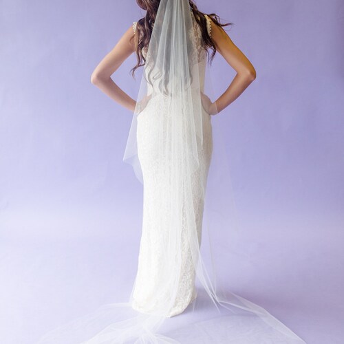 Sheer Veil Simple Wedding Veil Cut Edge Veil Chapel Veil - Etsy