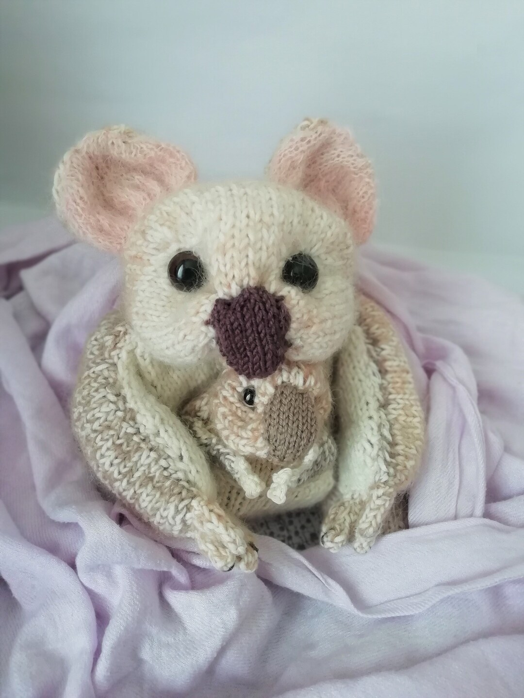 Realistic Knitted Koala Doll, Plush Koala Mother With Baby, Handmade ...