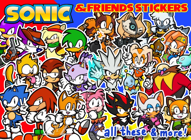 SEGA Sonic the Hedgehog & Friends Stickers - Tails Knuckles Amy Rose ...