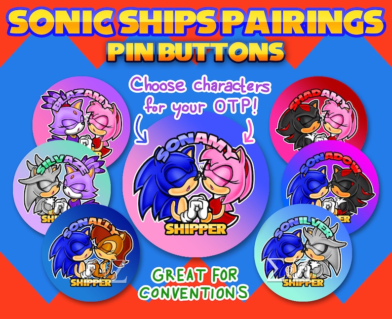 Sonic the Hedgehog Ships Pin Buttons Sonamy Sonally Sonadow - Etsy