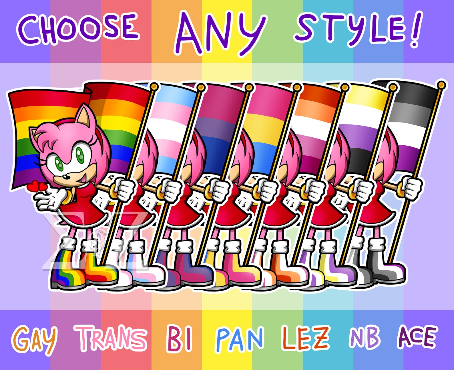 SEGA Sonic the Hedgehog Amy Rose LGBT Pride Flag Vinyl Stickers ...