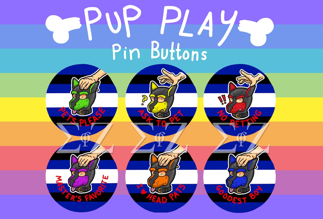 Pup Play Kink Consent Pin Button Set of 6 - LGBTQ Leather Furry Handler ...