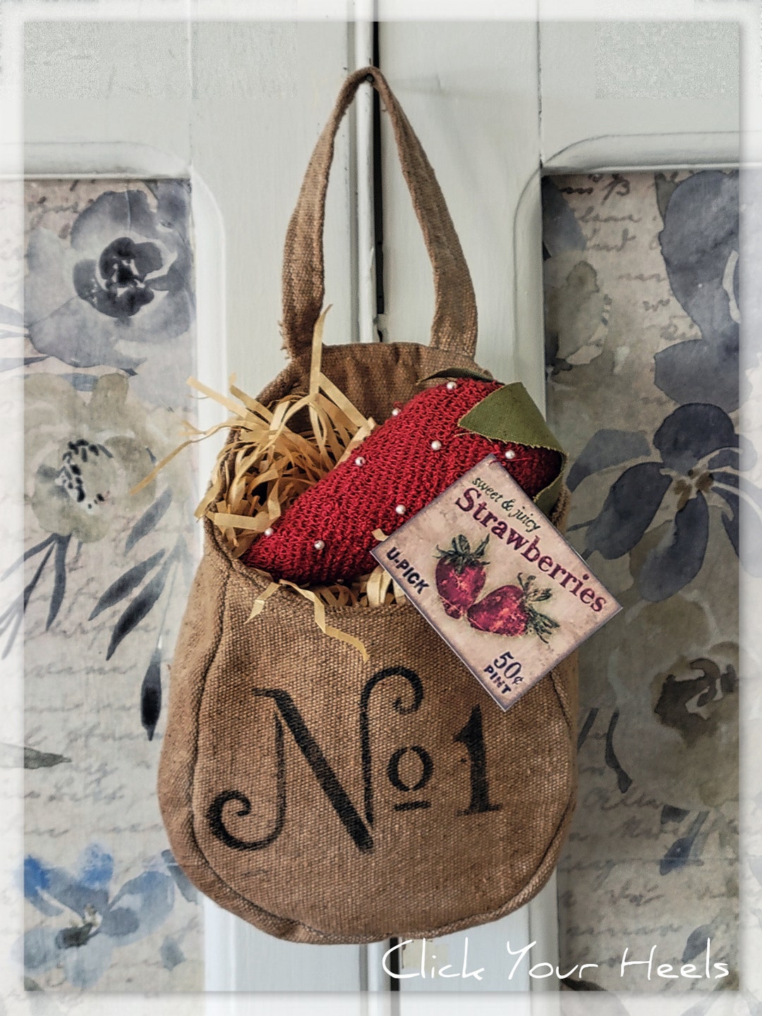 Primitive Berry Bag With Strawberry and Vintage Tag - Etsy
