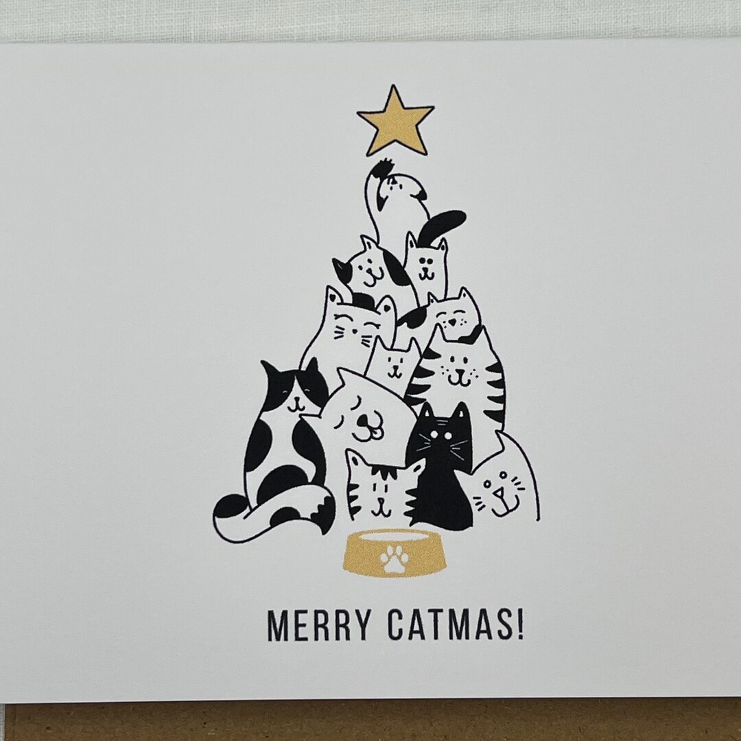 Merry Catmas Funny Holiday Cards Set - 8 Cat-themed Christmas Greetings ...