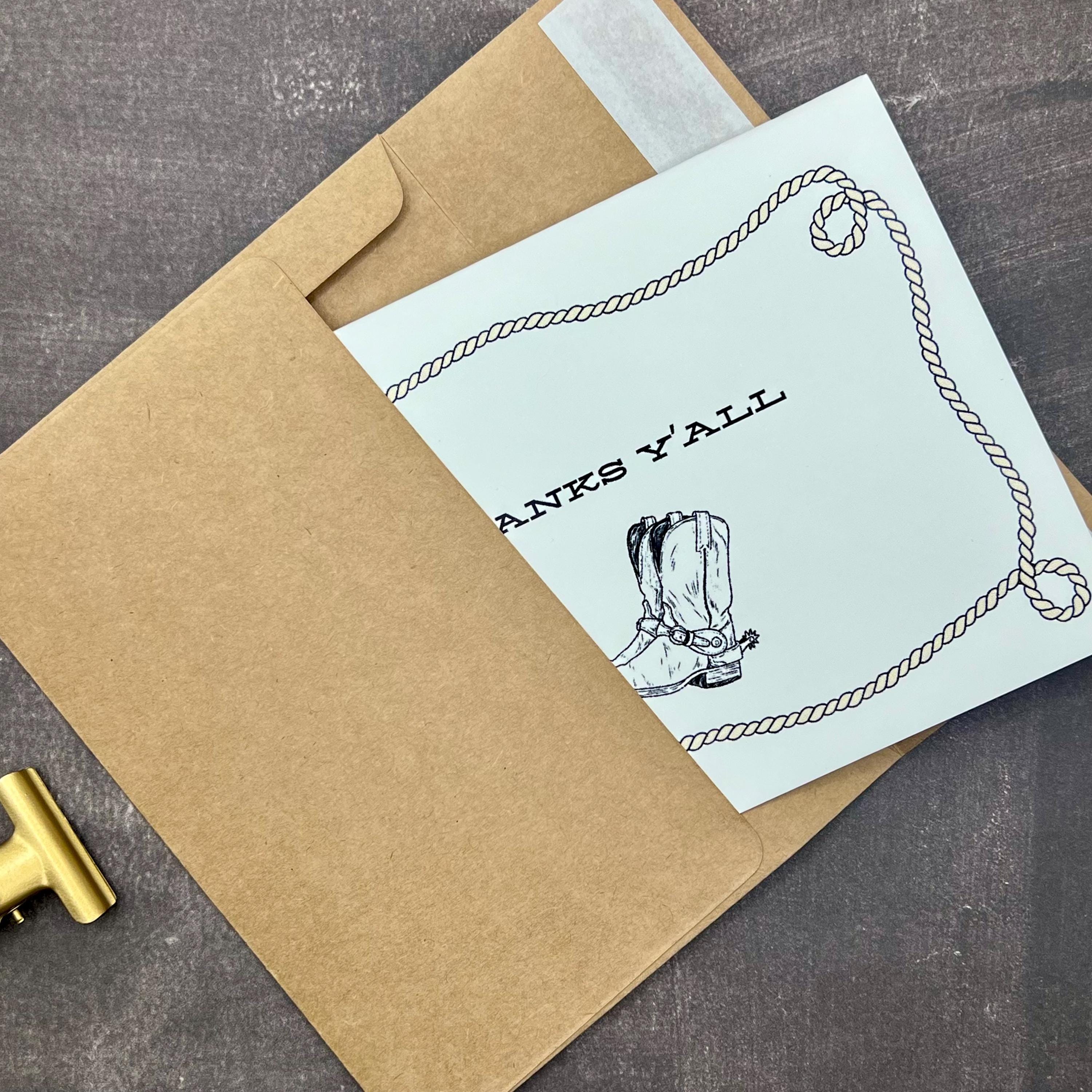 Western Cowboy Boot Thank You Cards Set - 8 Blank Country Notes With ...