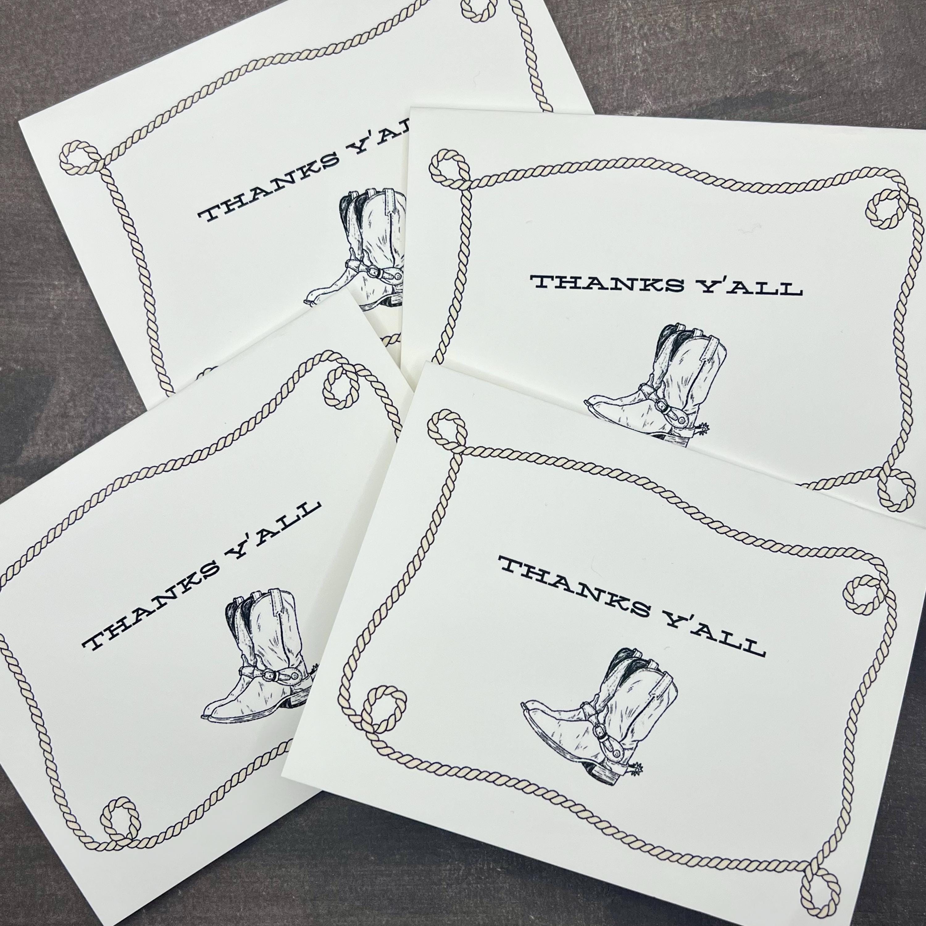 Western Cowboy Boot Thank You Cards Set - 8 Blank Country Notes With ...