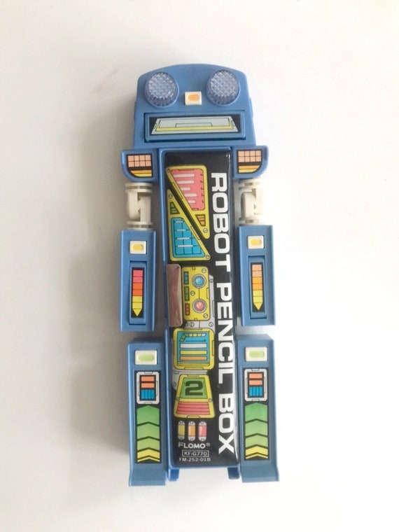 Vintage FLOMO ROBOT Pencil Box blue | Etsy