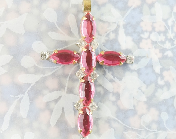 Pink Glass Cross Pendant Catholic Gifts for Women or Wedding Jewelry ...