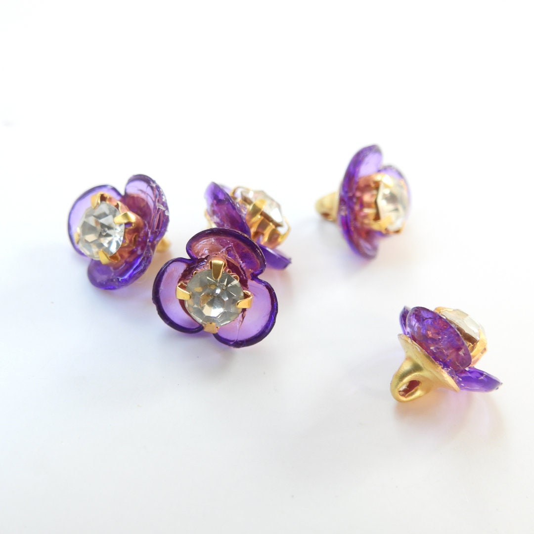 Dark Purple Flower Buttons for Sewing. Cute Miniature See-through ...