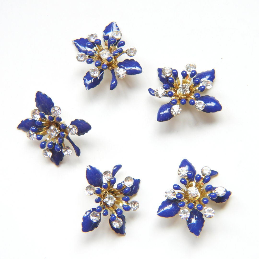 Navy Blue Flower-shaped Decorative Buttons. Embellishments for Shirt ...