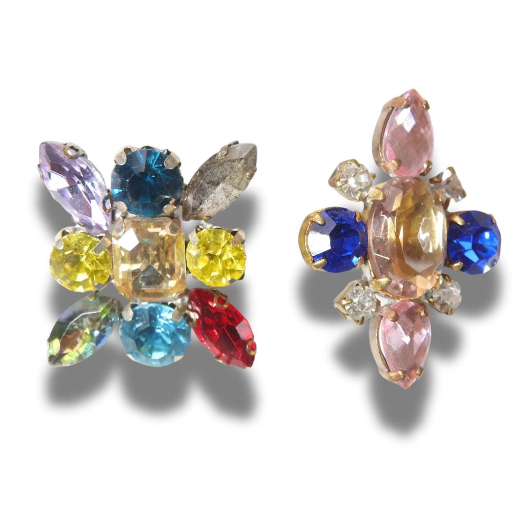 Set of 2 Antique Jeweled Buttons | Czech Glass Crystal | 25mm Shank ...
